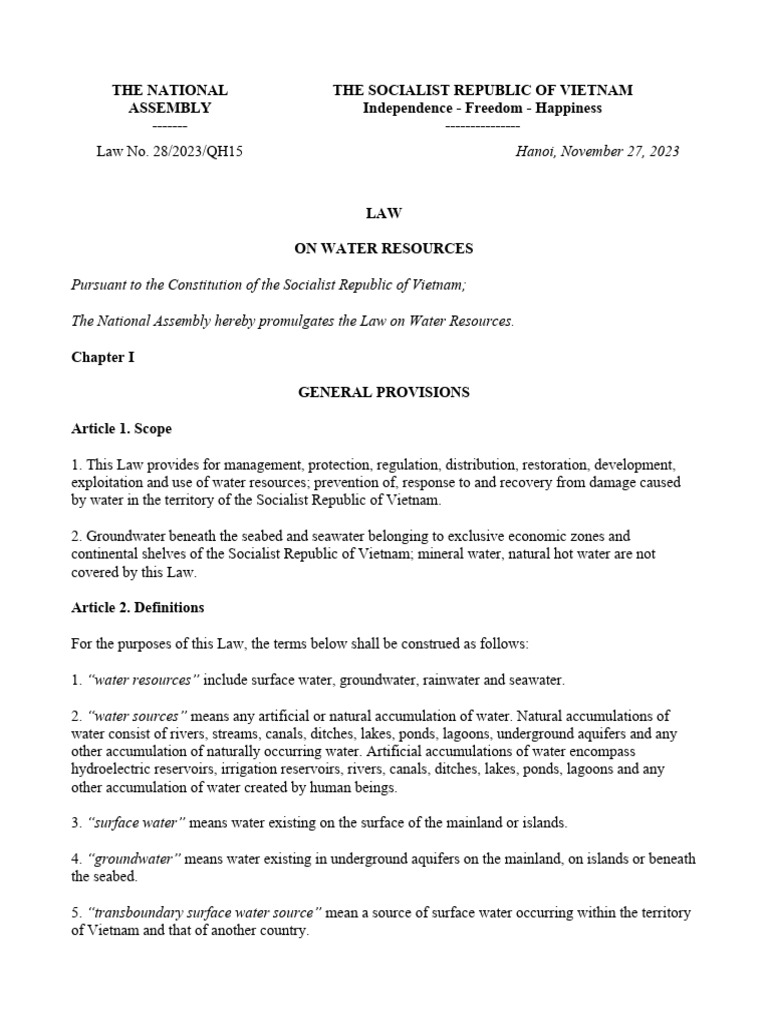 28 2023-QH15 - Luat Tai Nguyen Nuoc-En | PDF | Water Resources | Water