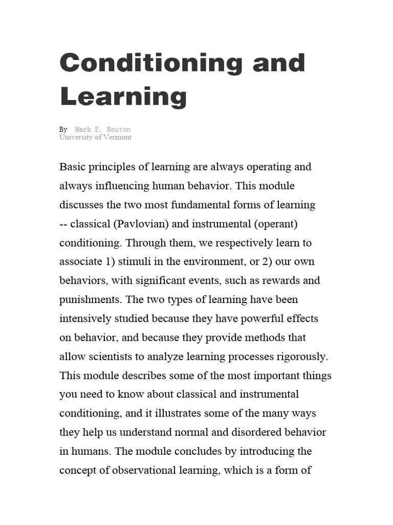 Conditioning and Learning | PDF | Classical Conditioning | Reinforcement