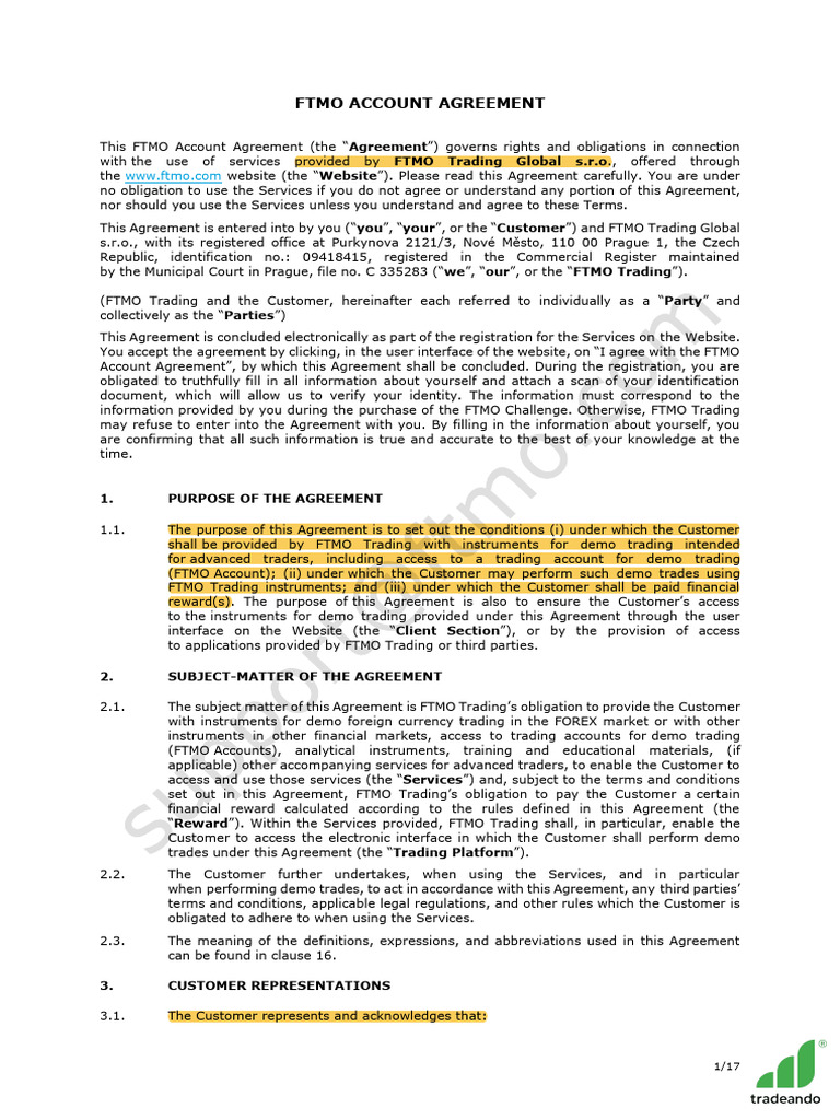 FTMO Trading Global FTMO Account Agreement | PDF | Value Added Tax | Taxes