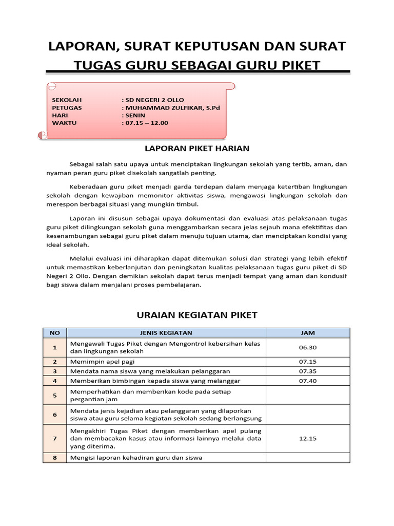 Laporan Guru Piket 2 Ollo PDF | PDF