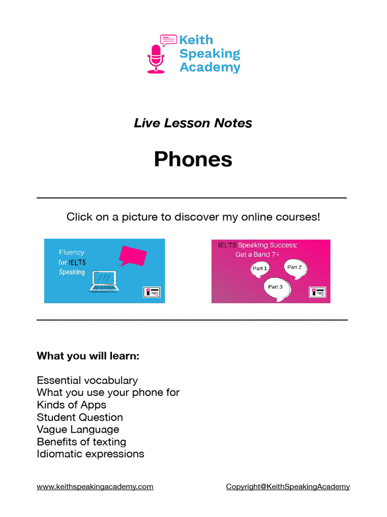 Phones Lesson Notes | Download Free PDF | Vocabulary | Text Messaging