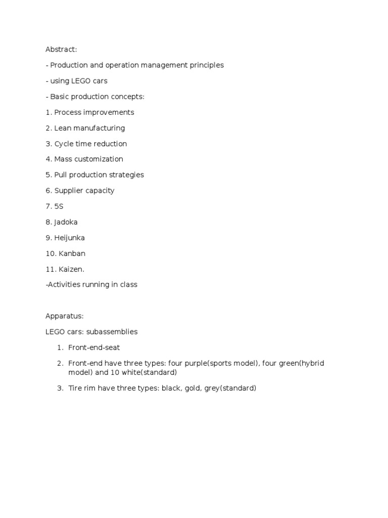 An Experiential Production Exercise With LEGO Cars | PDF | Lean ...