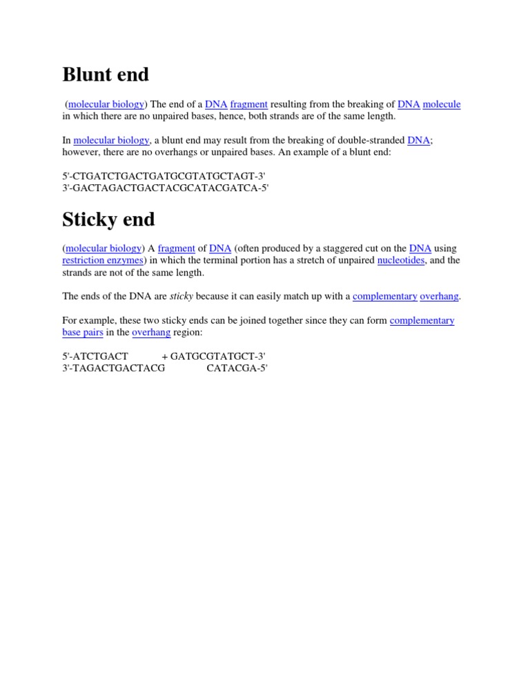 Blunt End: Molecular Biology DNA Fragment DNA Molecule | PDF | Science ...