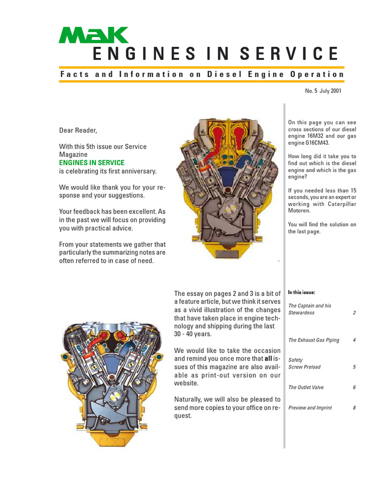 MaK - Engines in Service - E - 05 | PDF | Screw | Pipe (Fluid Conveyance)