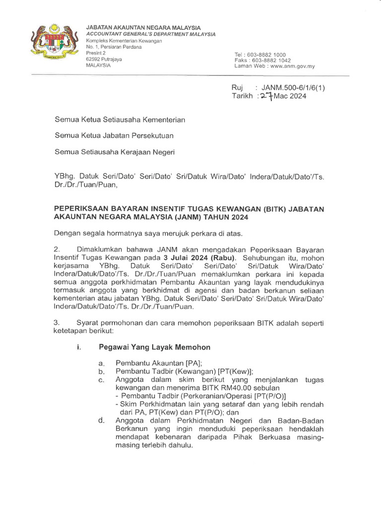 Surat Siaran Peperiksaan BITK 2024 | PDF