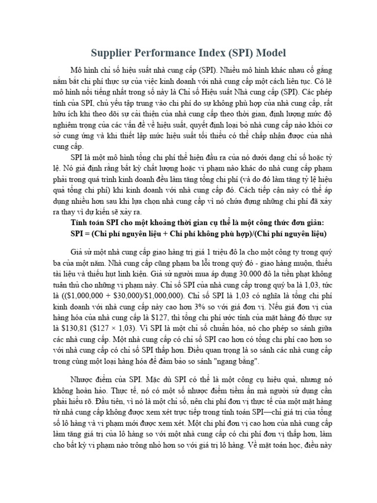 Supplier Performance Index | PDF