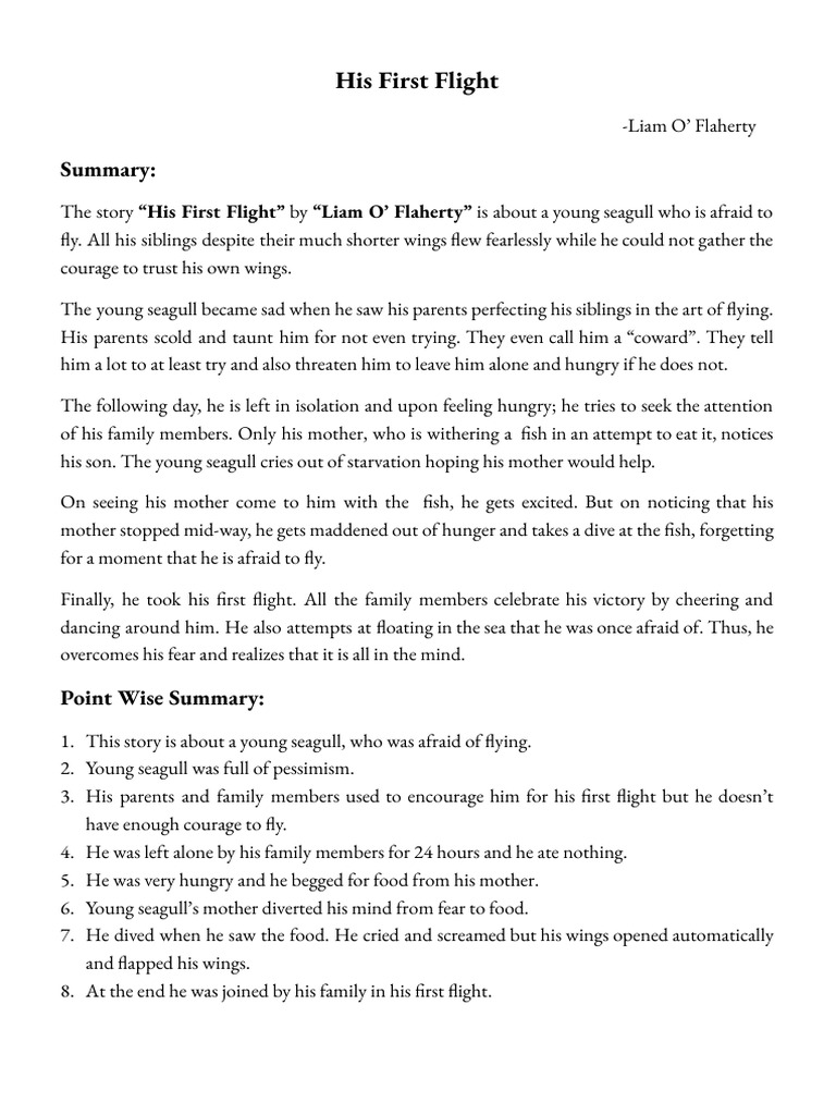 English-Class 10 - His First Flight | PDF