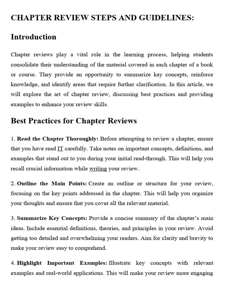 Guidlines For Chapter Review | PDF | Psychology | Thought