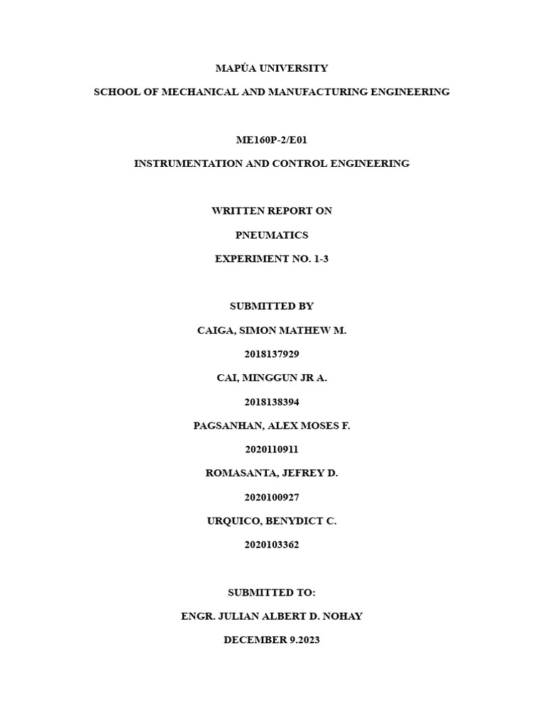 Lab Rep 1 - Instrumentation - Group2 | PDF | Gases | Pressure