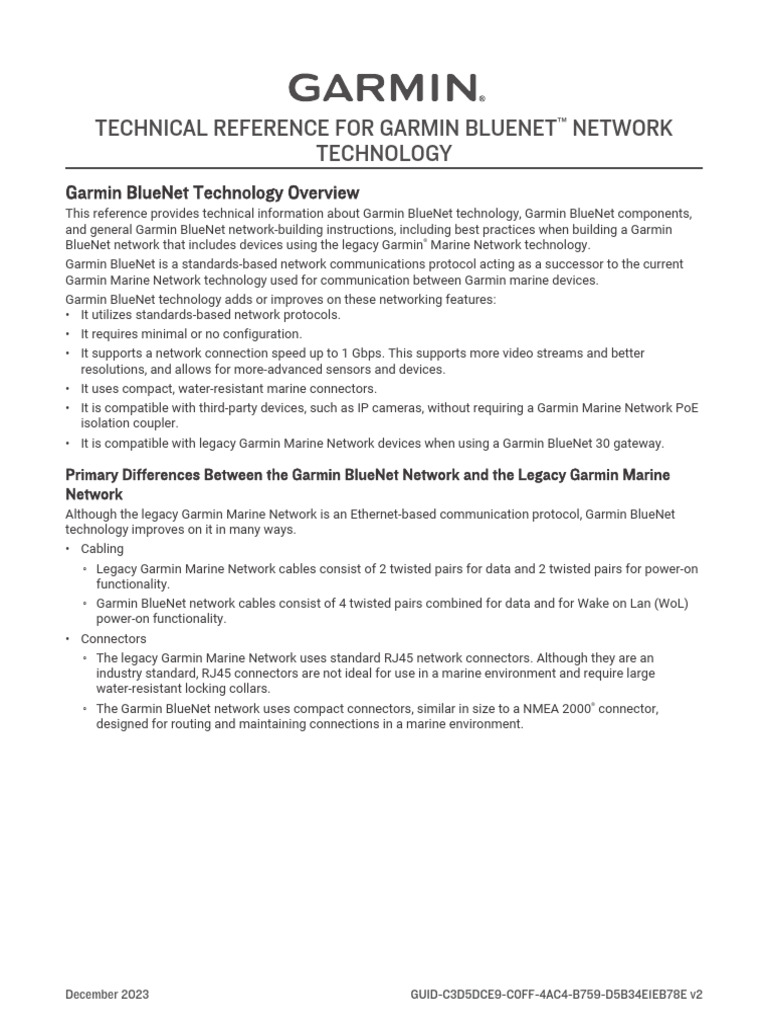 Technical Reference For Garmin BlueNet Technology EN-US | PDF | Network Switch | Computer Network