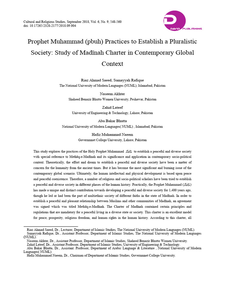 Prophet Muhammad (Pbuh) Practices To Establish A Pluralistic Society ...