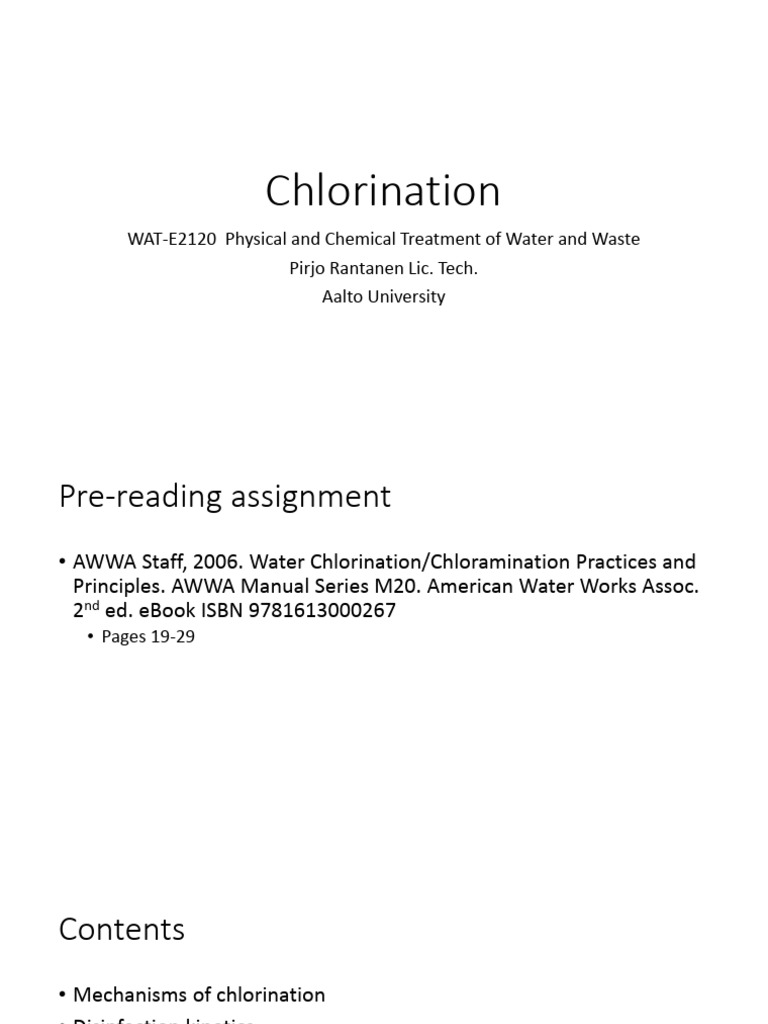 Chlorination - Chemistry | PDF | Water Purification | Chlorine