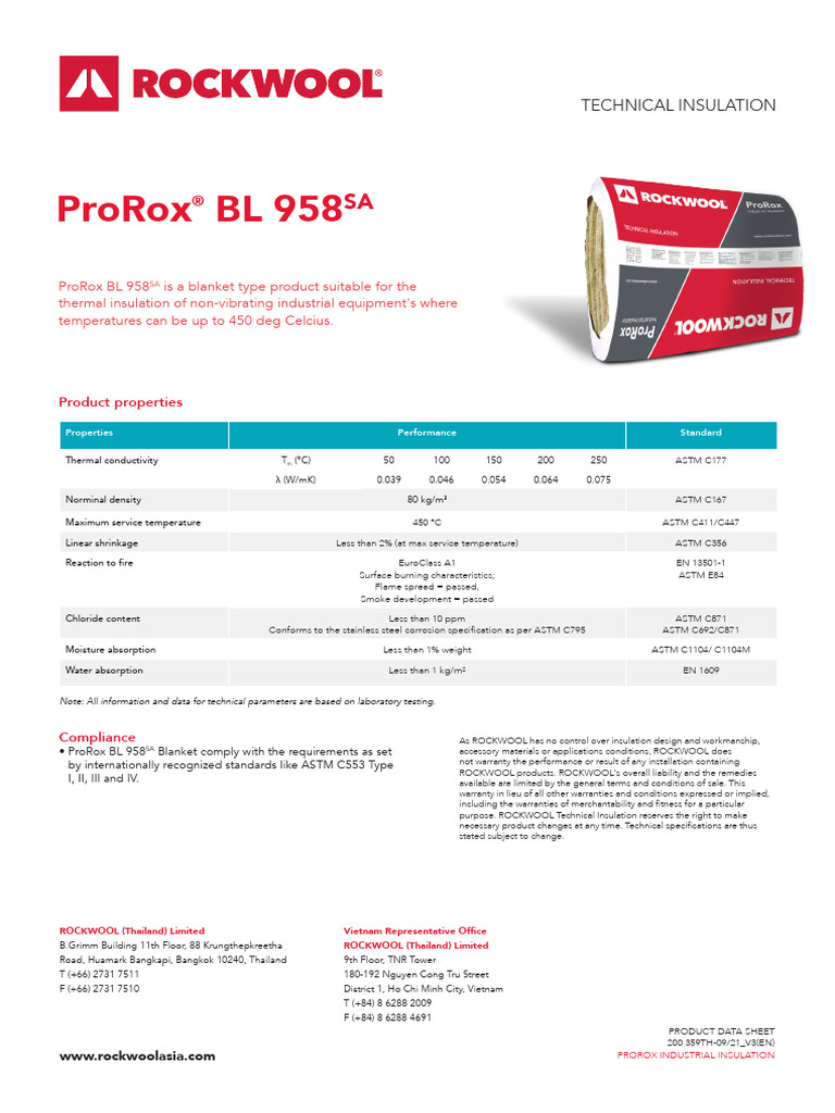 ROCKWOOL ProRox BL958-SA - Submit Document | PDF | Thermal Insulation ...