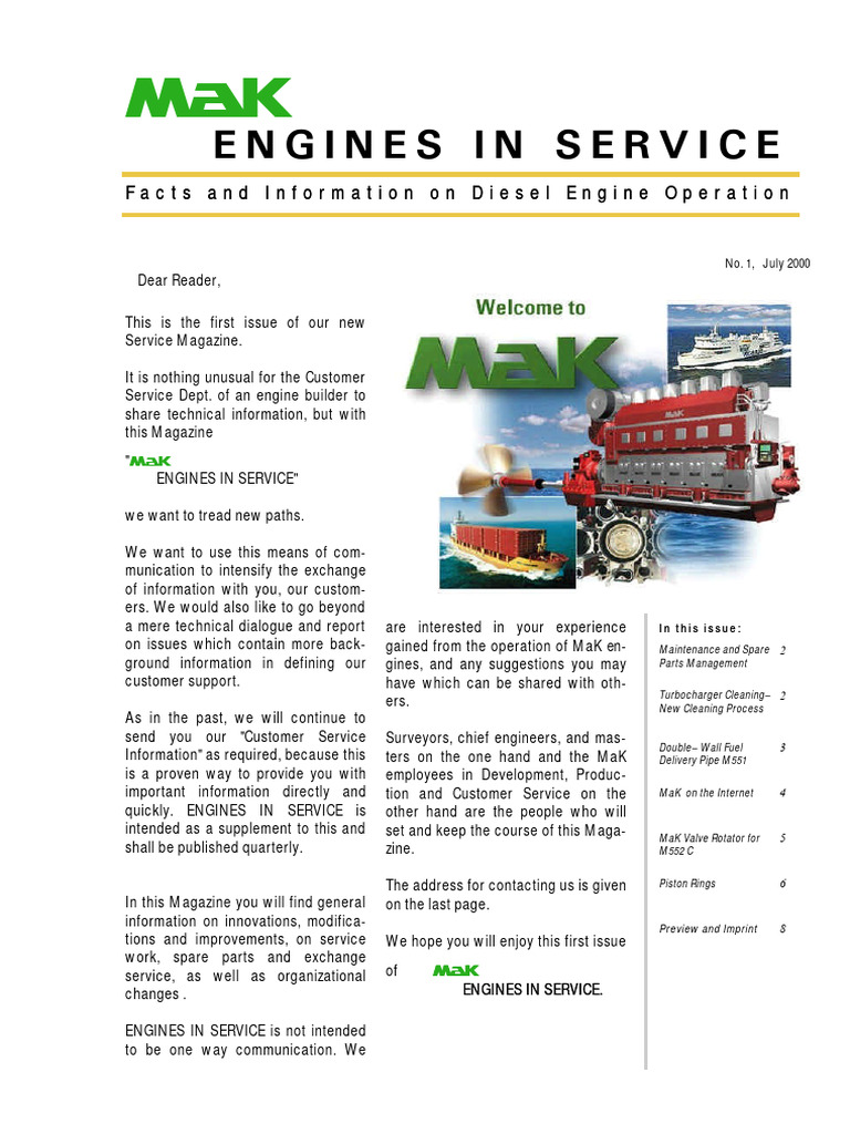 MaK - Engines in Service - E - 01 | PDF | Wear | Valve