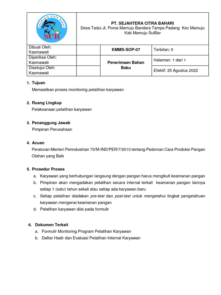 SOP-07-Prosedur Pelatihan Karyawan | PDF
