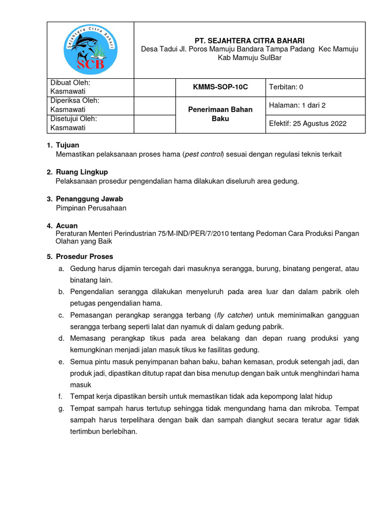 SOP-10C-Prosedur Pengendalian Hama (Pest Control) | PDF