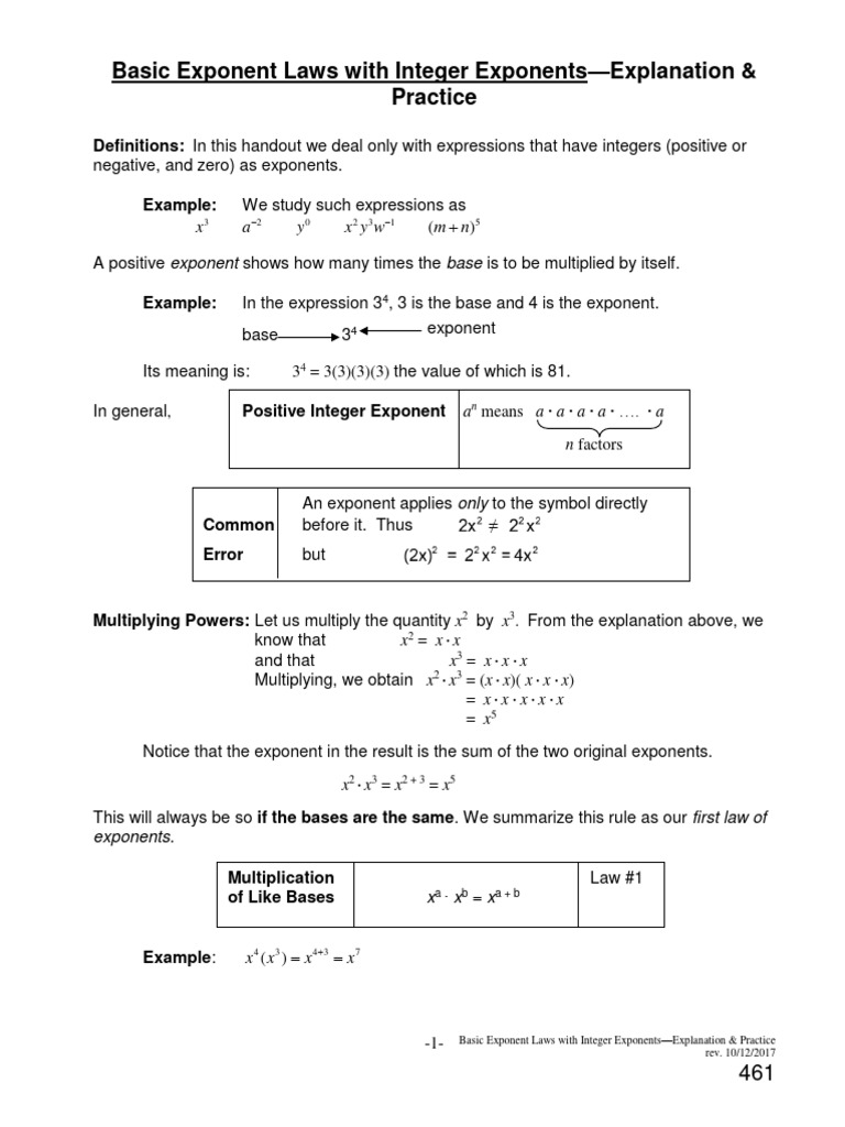 461 - 2017-Basic Exponent Laws With Integer Exponents - Explanation ...