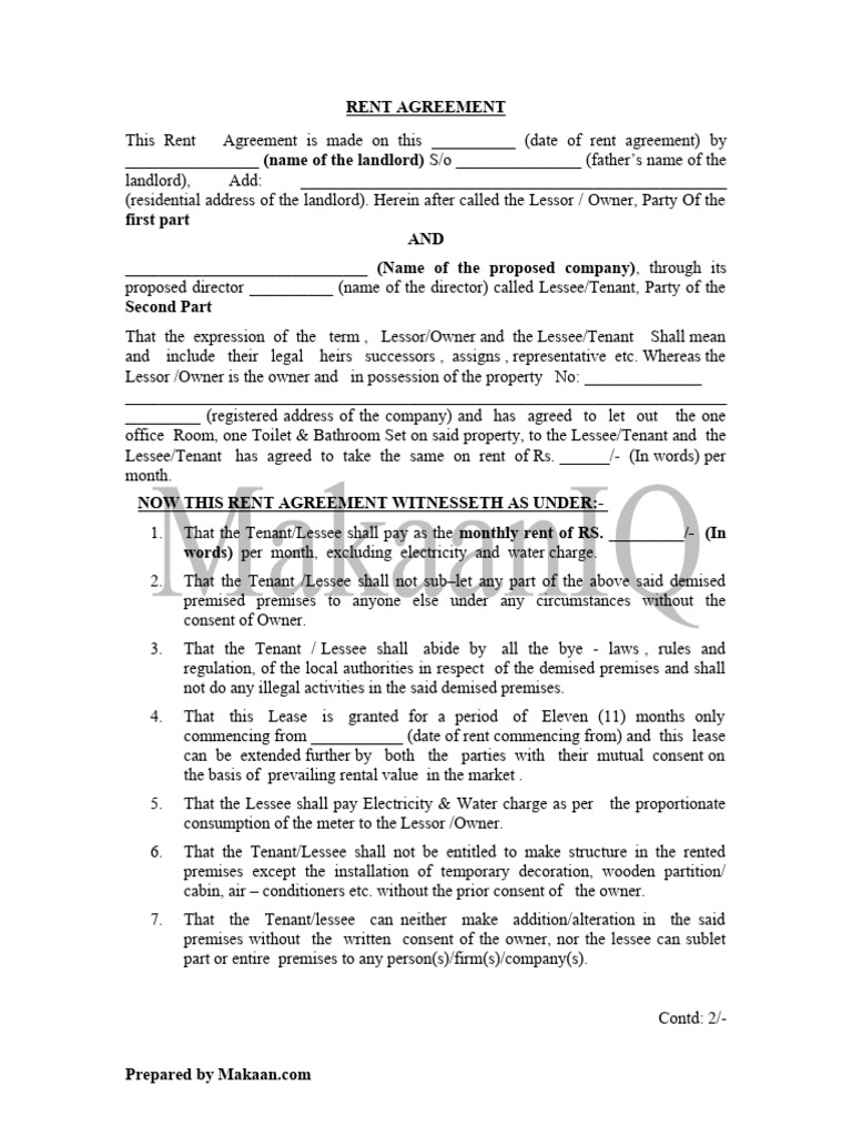 Rent Agreement Format | PDF | Lease | Leasehold Estate