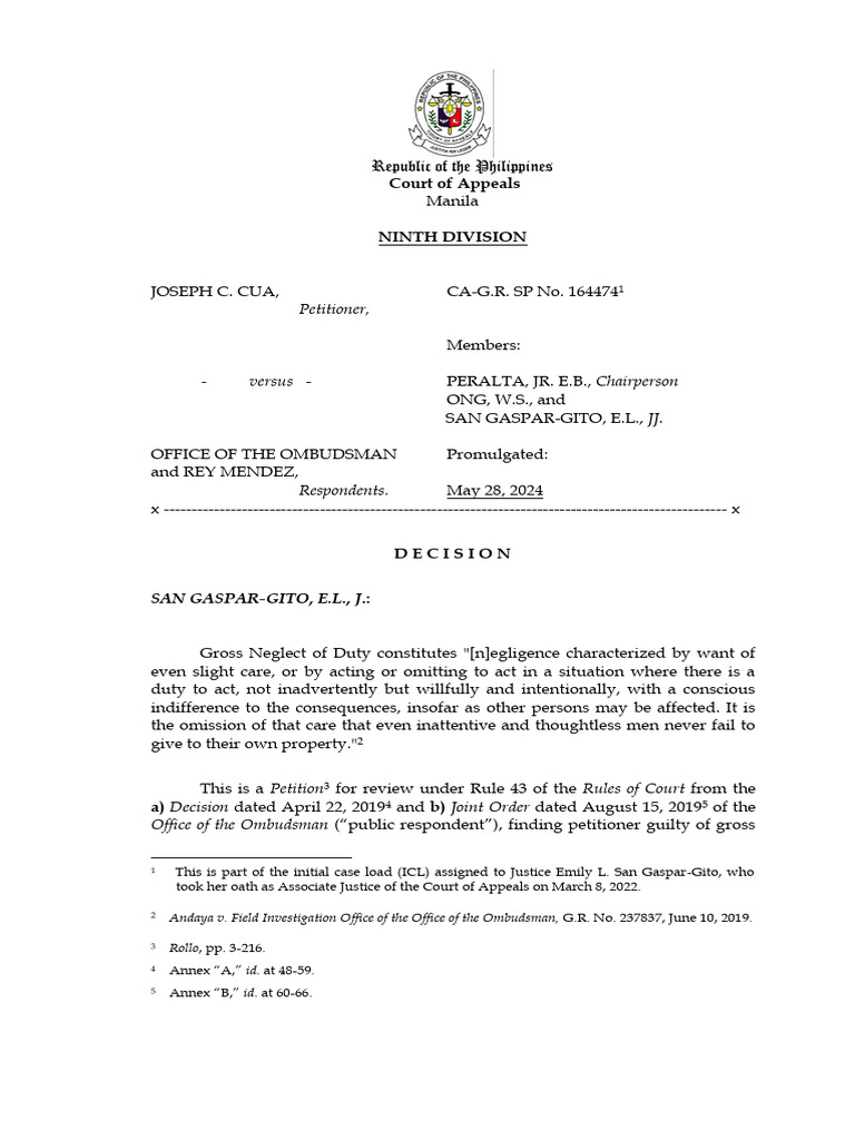 CA Ombudsman Gross Neglect of Duty | PDF | Ex Parte | Negligence