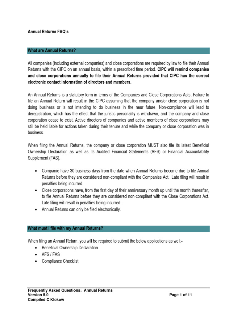 FAQ Annual Returns | PDF | Financial Statement | Revenue