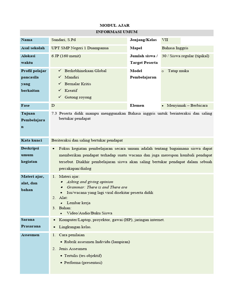 Modul Ajar Bing TP7.3 | PDF