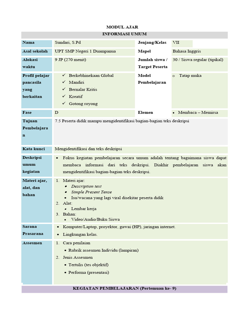 Modul Ajar Bing TP7.5 | PDF