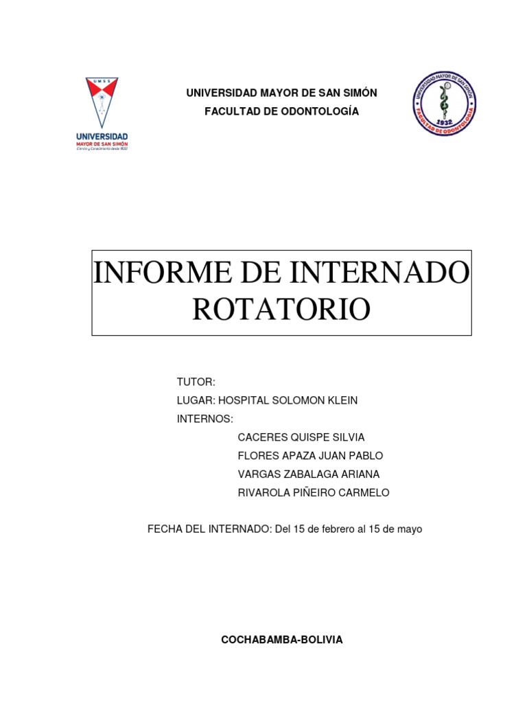 INFORME INTERNADO Editado | PDF | Hospital | Odontología