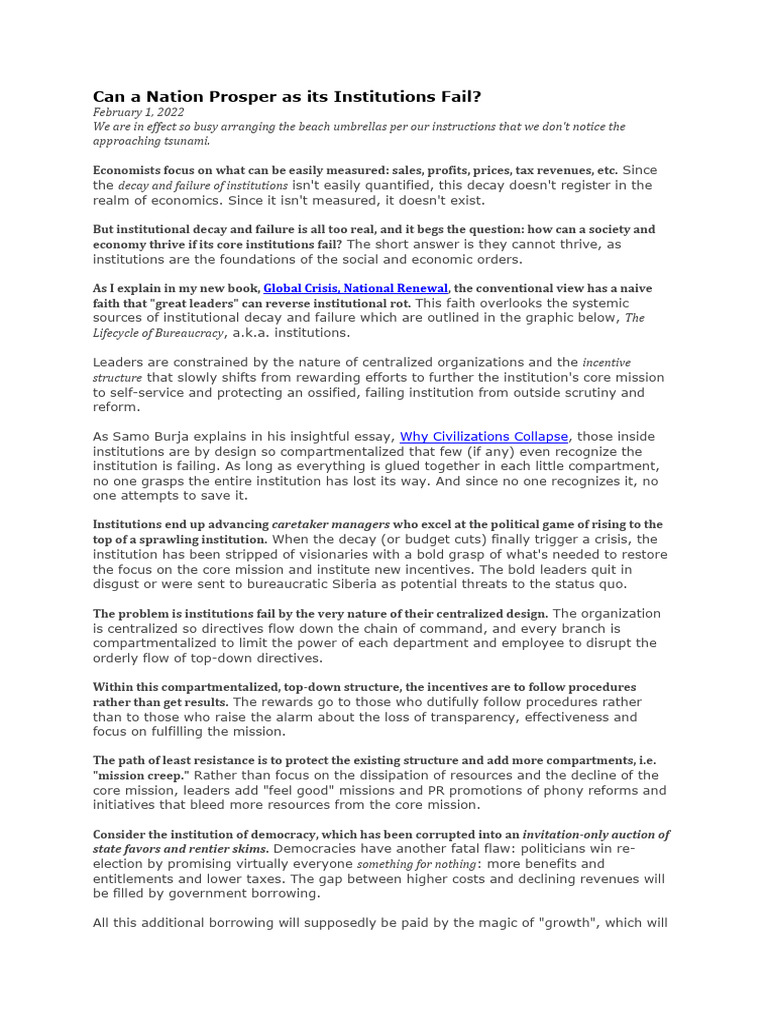 Can A Nation Prosper As Its Institutions Fail | PDF | Taxes | Banks