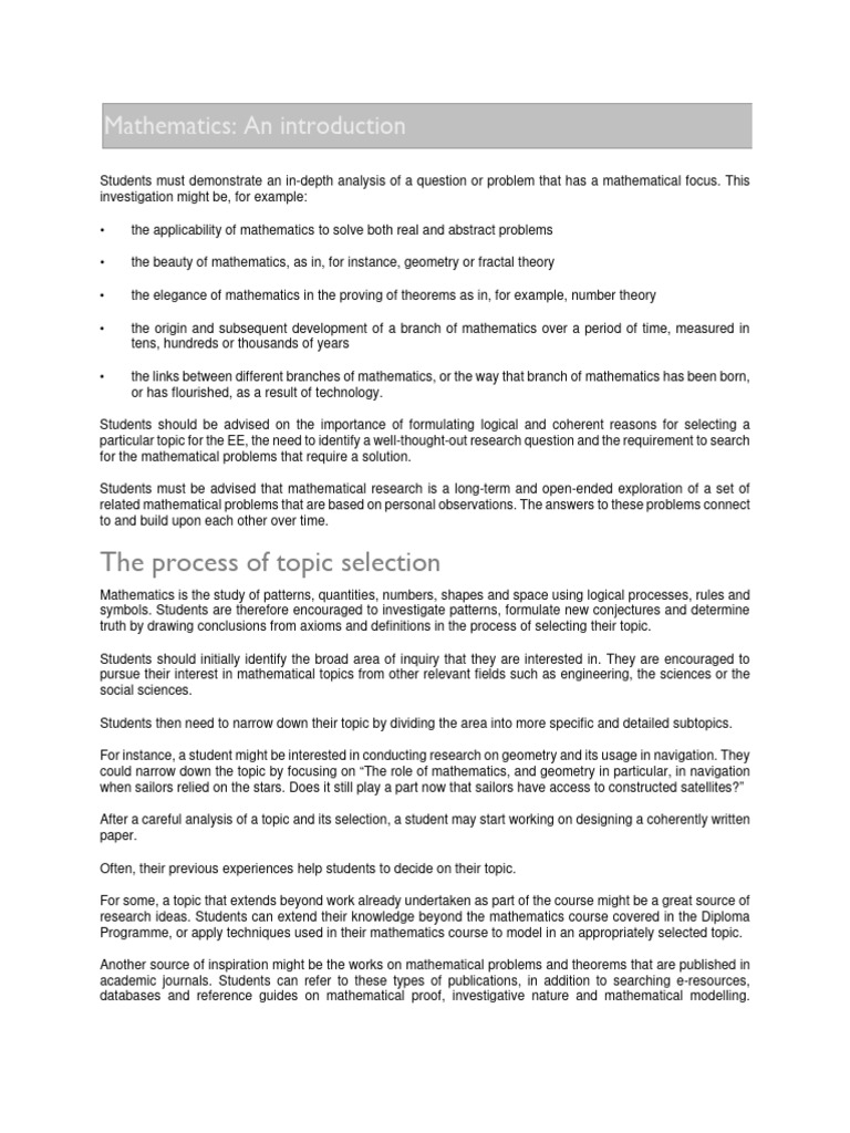 Exploring Mathematical Research Topics | PDF | Mathematics | Essays