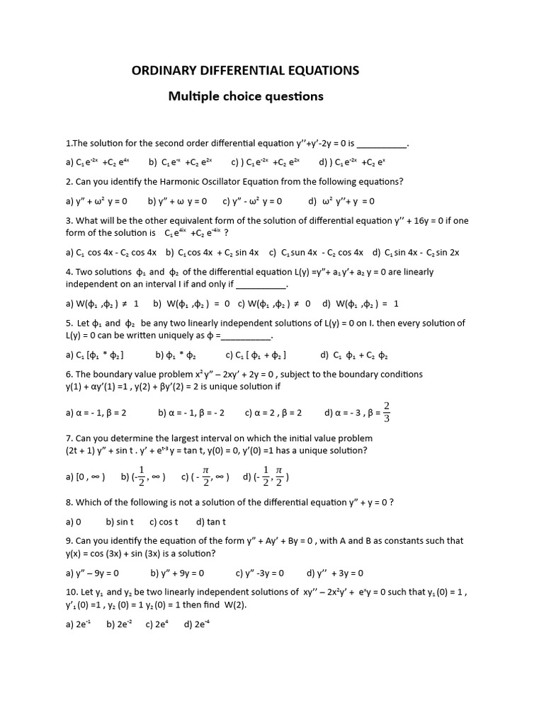Ode One Marks PG 1 | Download Free PDF | Ordinary Differential Equation ...