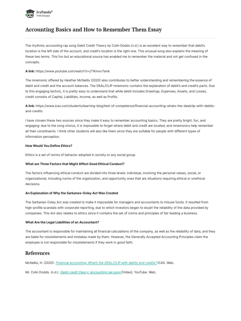 Accounting Basics and How To Remember Them - 392 Words - Essay Example ...
