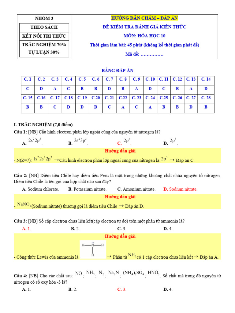 4 Tran Ngoc Hung KNTT 45 Phut TN 28 Cau TL 4 Cau Bai 4 5 6 de - Huong - Dan-Dap-An. | PDF