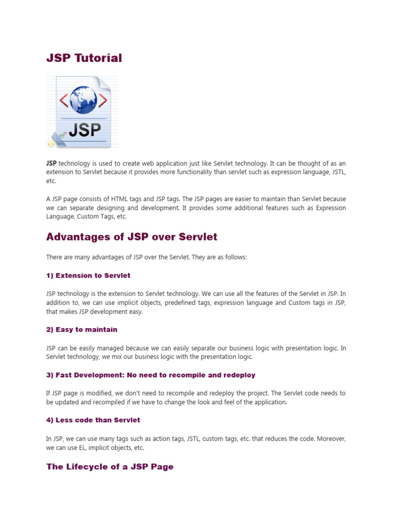 JSP Class Notes | PDF | Html Element | Method (Computer Programming) JSP Class Notes | PDF | Html Element | Method (Computer Programming)