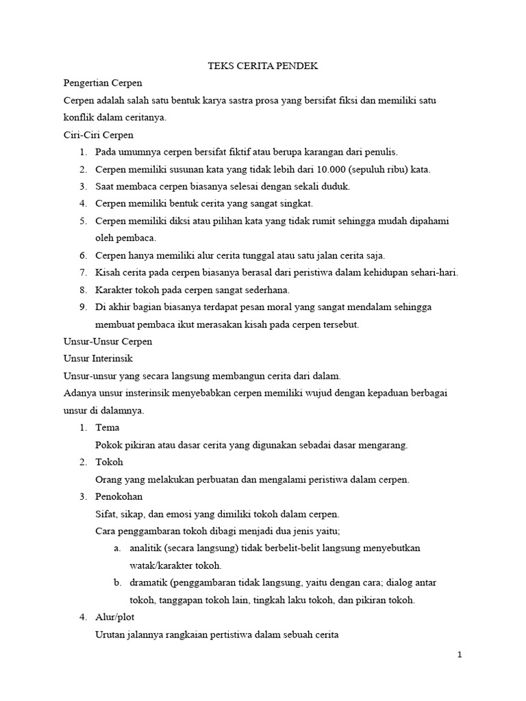 Materi Cerpen 1 | PDF | Fiksi Umum