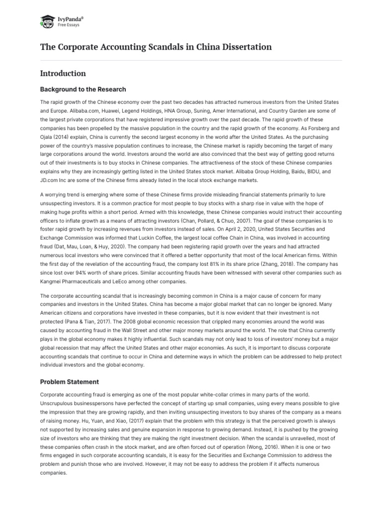 The Corporate Accounting Scandals in China - 12797 Words - Dissertation Example | PDF | Survey ...