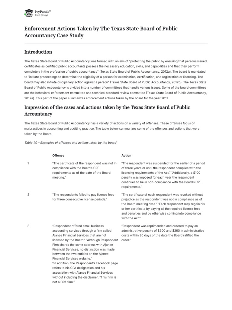 Texas CPA Board Enforcement Actions 2011 | PDF | Certified Public ...