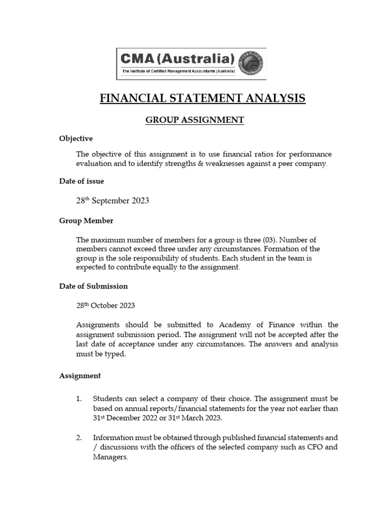 FSA Assignment 2023 Sep | PDF | Financial Statement | Evaluation