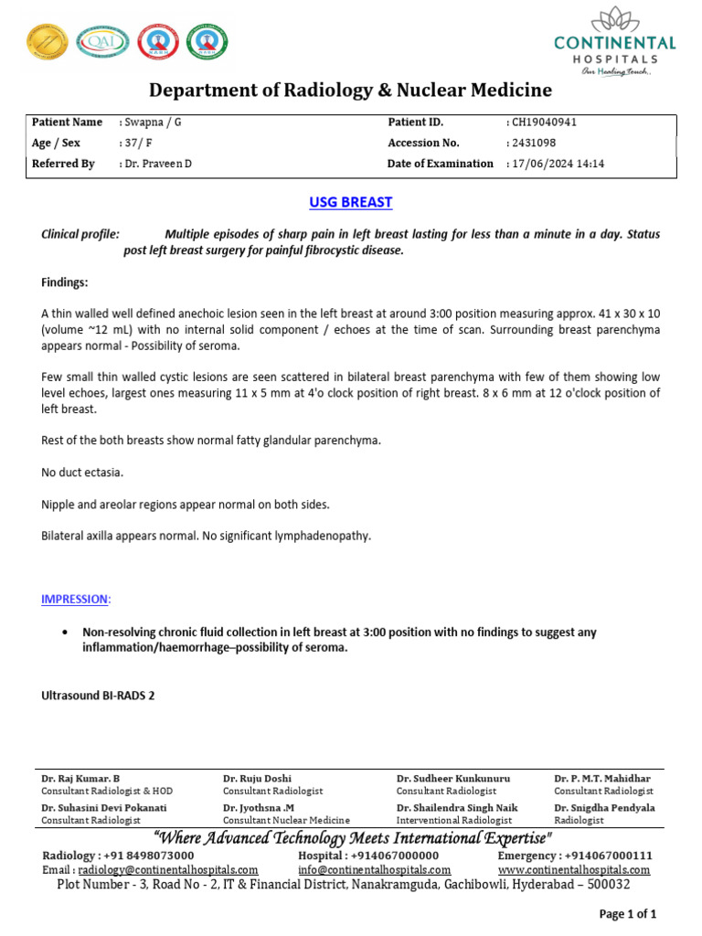 Usg Report | PDF | Radiology | Breast