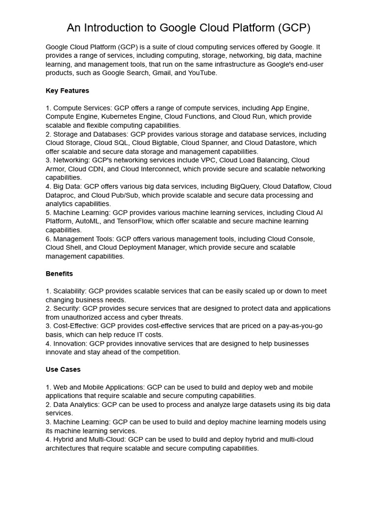 An Introduction To Google Cloud Platform (GCP) | PDF | Cloud Computing | Scalability