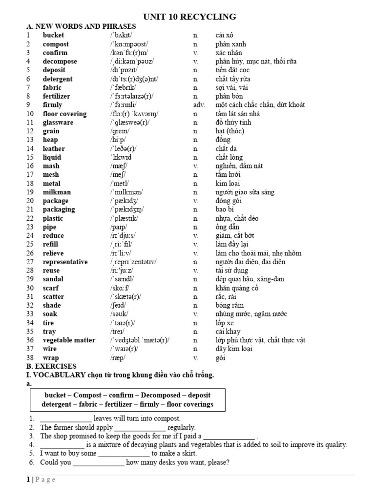 Recycling Vocabulary Guide | PDF | Recycling