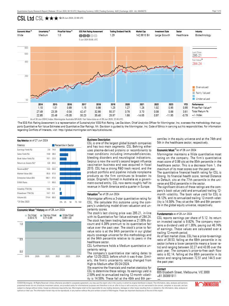 CSL Limited Financial Overview 2024 | PDF | Valuation (Finance ...