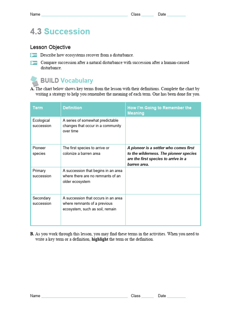 D0796393 BIO C04 L03 Lesson Review Workbook B | PDF | Ecological Restoration | Earth Sciences