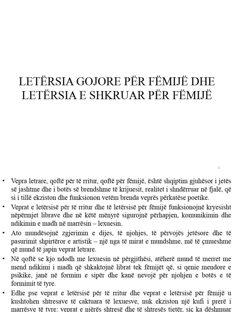 Letërsia Gojore Për Fëmijë Dhe Letërsia E Shkruar Për Fëmijë | PDF