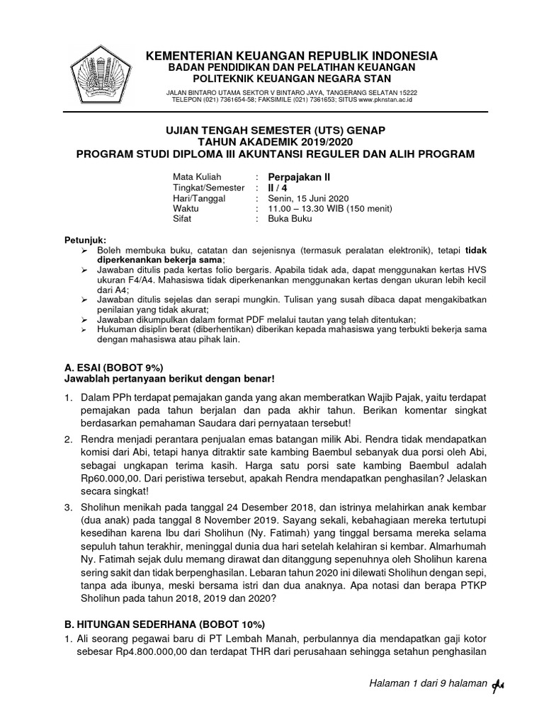 Soal UTS-Perpajakan II - 15 Juni (2) - Signed - Unlocked | PDF | Ilmu Sosial