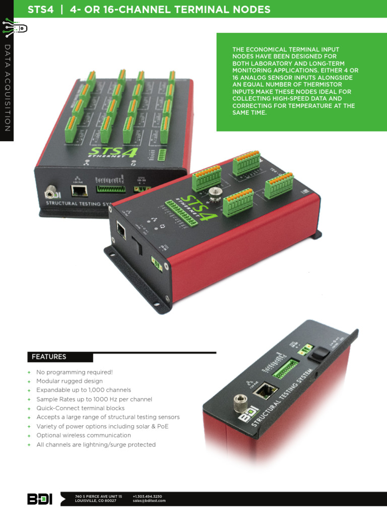 Rev B Datasheet STS4 Data Acquisition STS4 TE4 | PDF | Analog To Digital Converter | Electronic ...