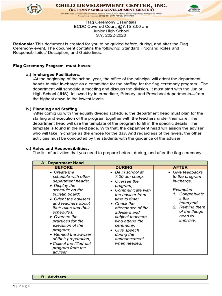 Flag Ceremony Program Guidelines 2024 | PDF | Career & Growth | Foreign ...