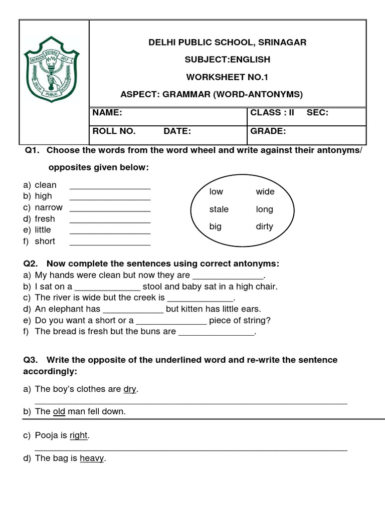 Class 2nd Winter Assignment Pdf Grammatical Gender Adjective