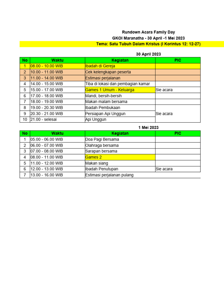 Rundown Acara Family Day | PDF