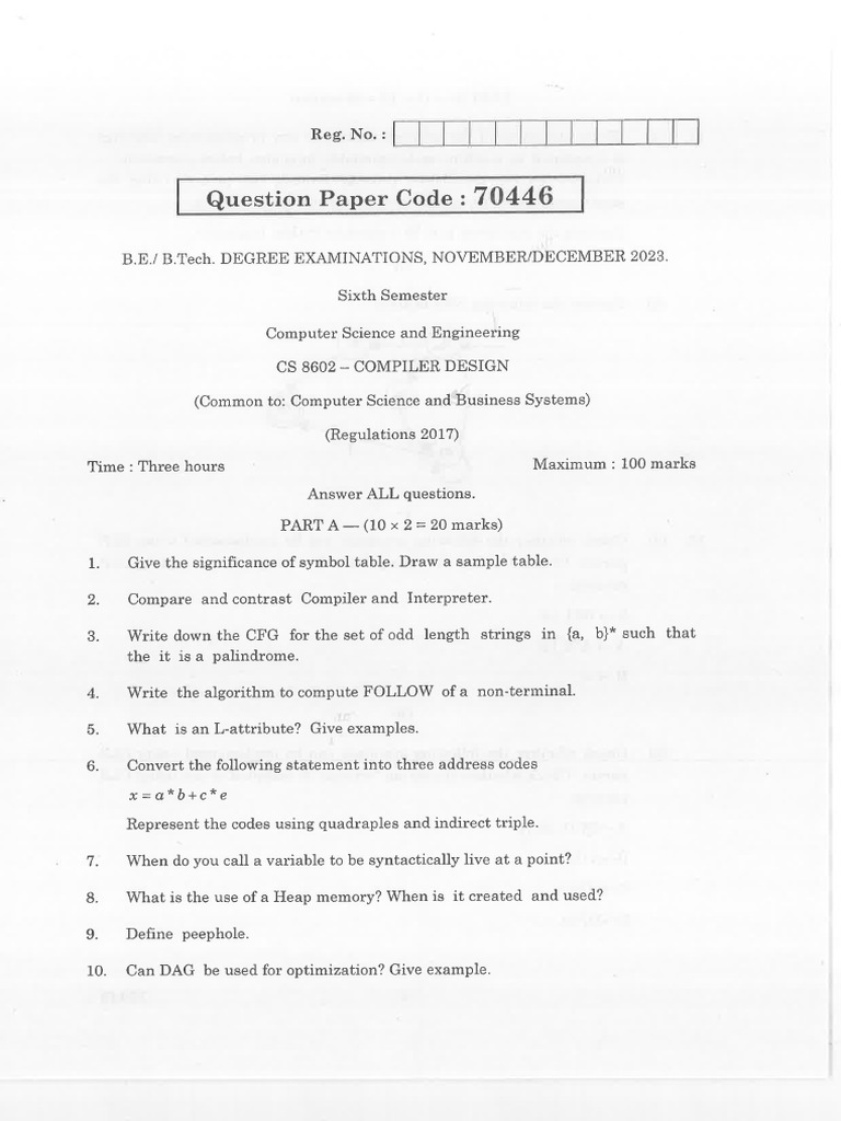 ND-2023-CS 8602-Compiler Design | PDF