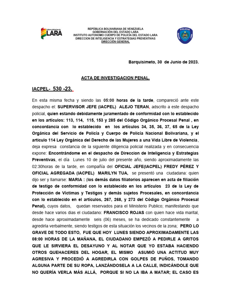 Acta Violencia de Las Mujeres. | PDF | Fiscal | Gobierno